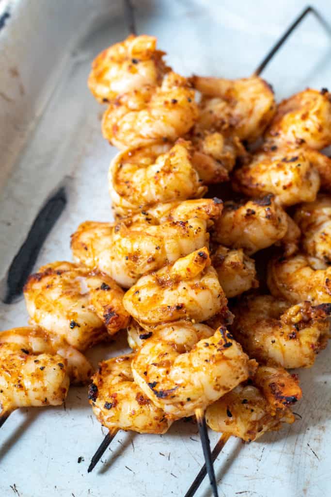 Grilled Harissa Shrimp Skewers - The Hungry Bluebird