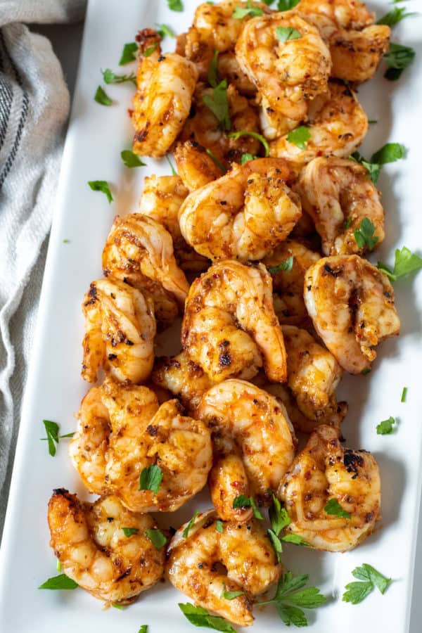 Grilled Harissa Shrimp Skewers - The Hungry Bluebird